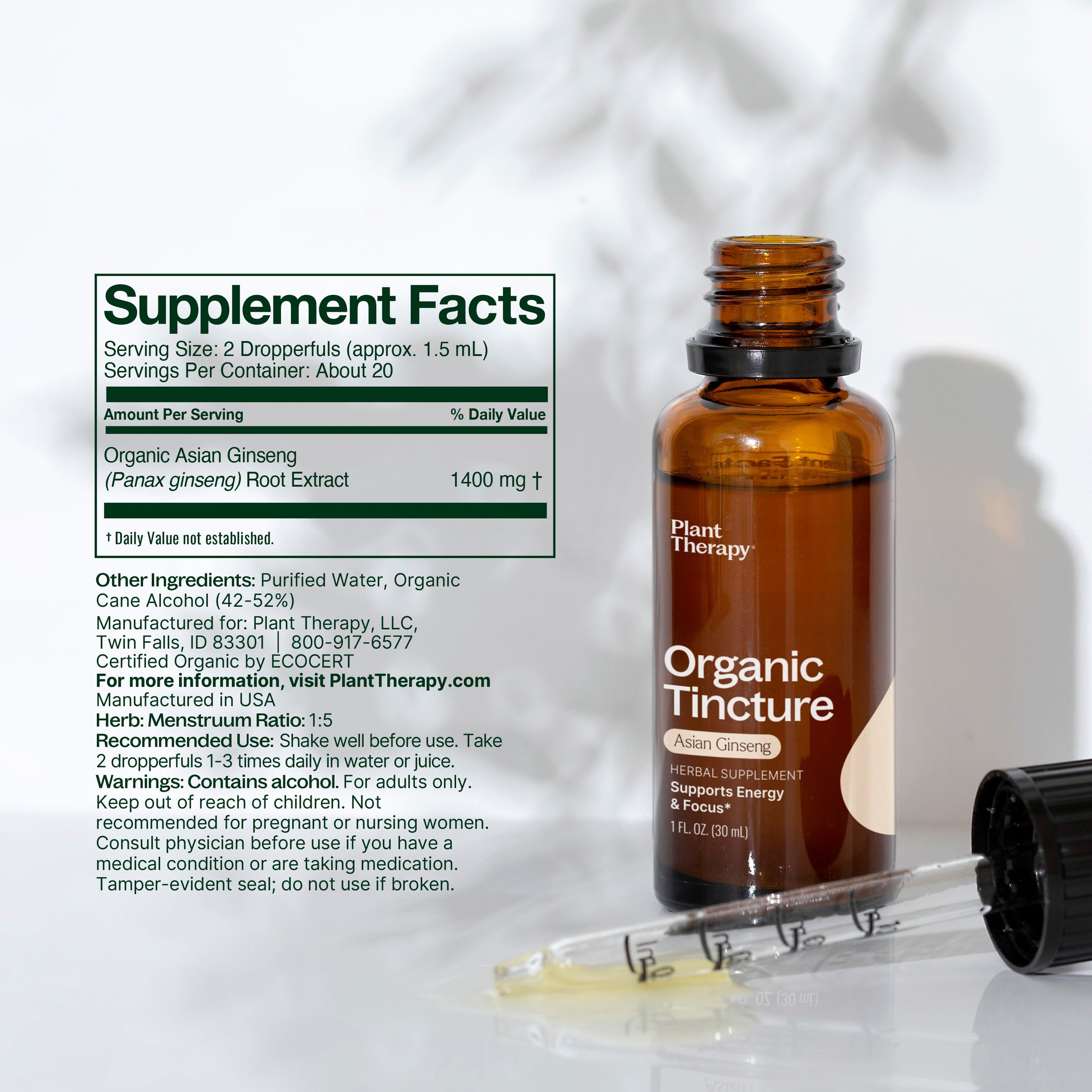 Organic Asian Ginseng Herbal Tincture – Plant Therapy